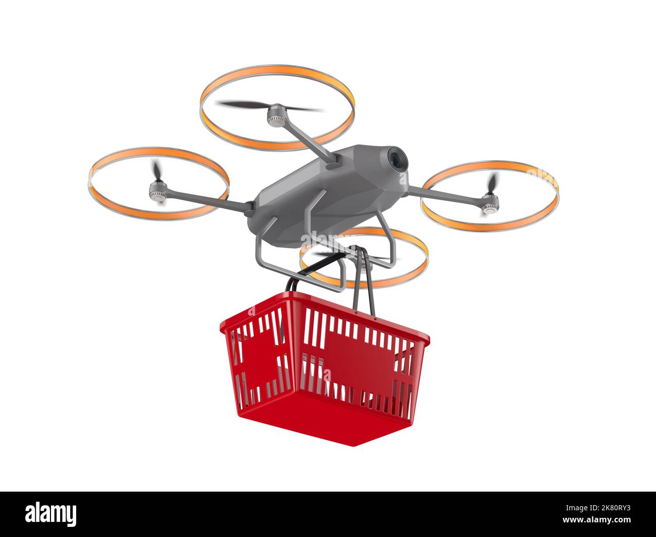 Drone with shopping basket on white background. Isolated 3d ...