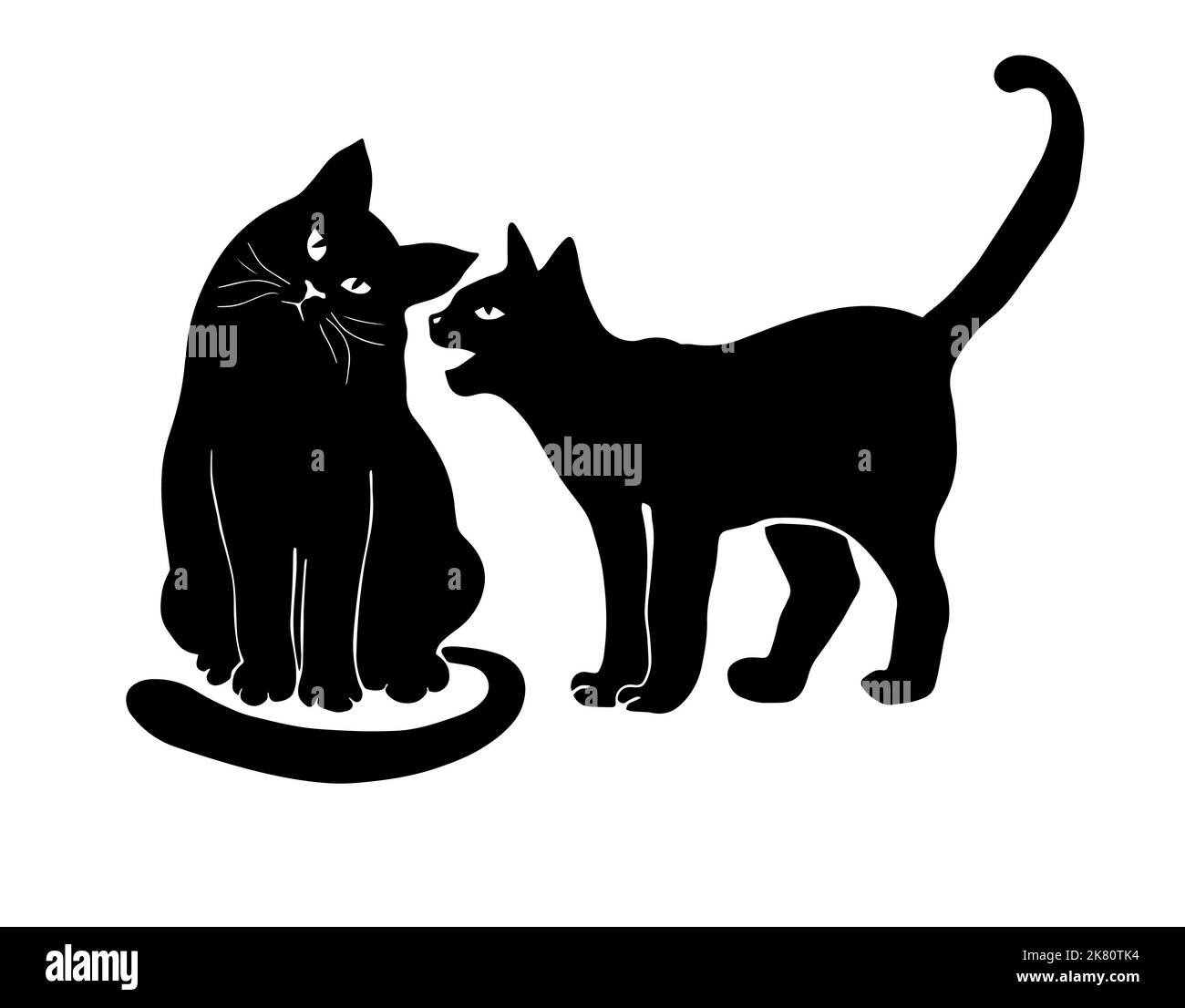 Vector illustration of two black cats communicating, Two cats are ...