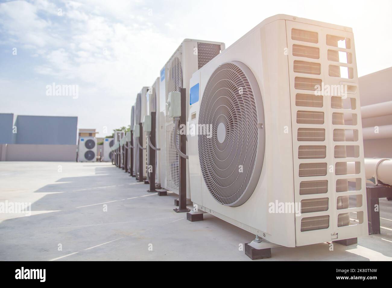 Air conditioning (HVAC) installed on the roof of industrial buildings ...