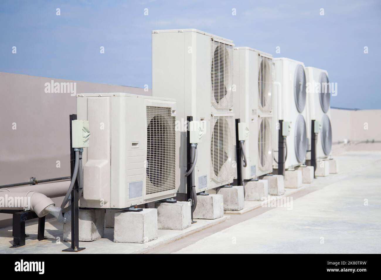 Air conditioning (HVAC) installed on the roof of industrial buildings ...