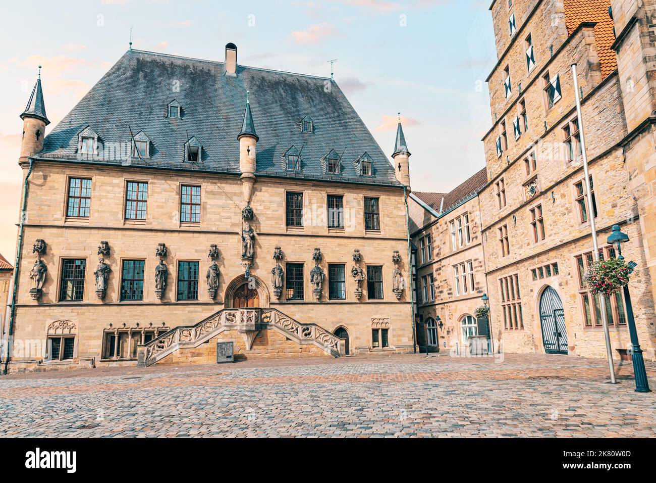 Beautiful Gothic city hall or Rathaus building in Osnabruck, Lower ...
