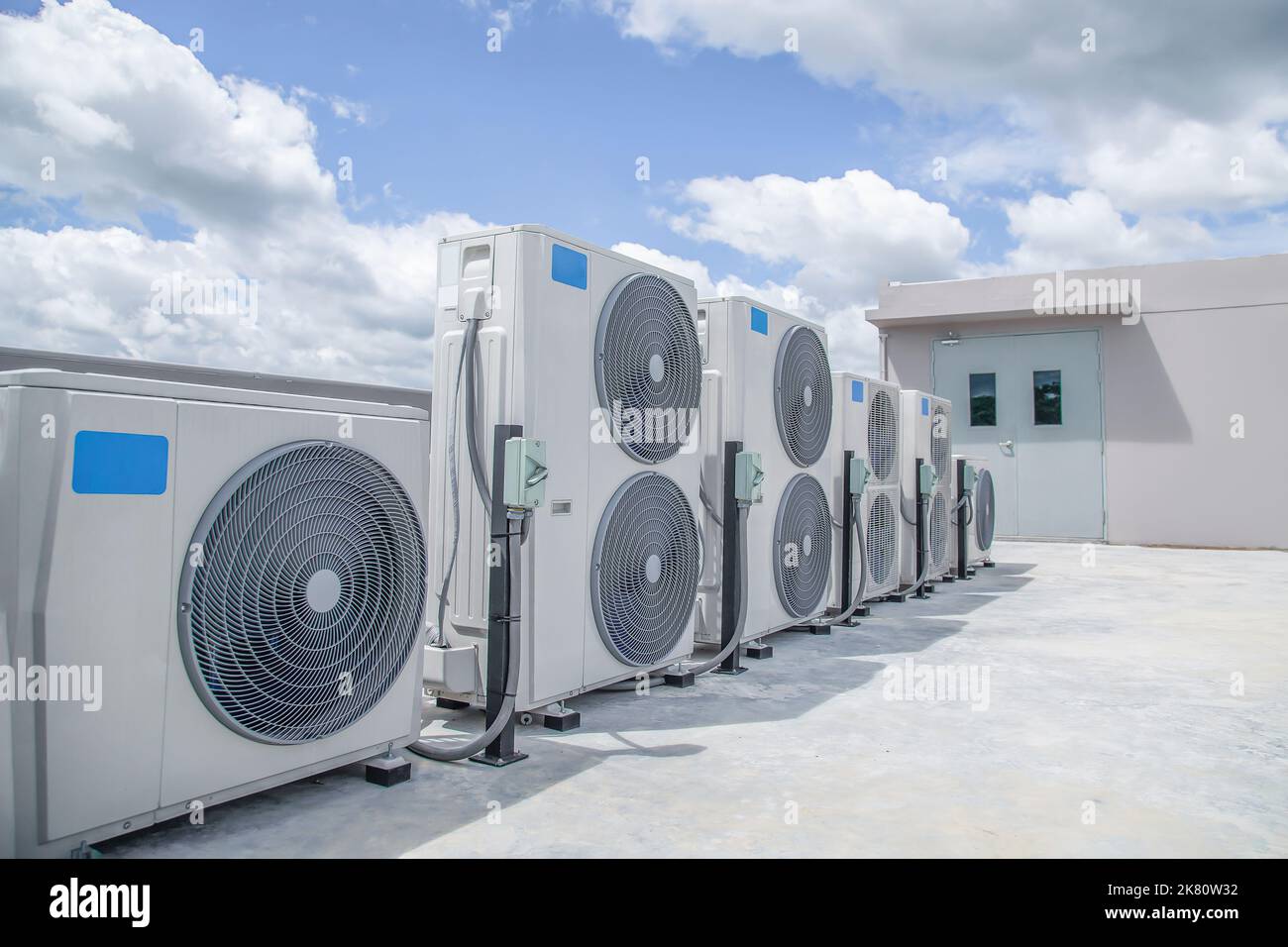 Air conditioning (HVAC) installed on the roof of industrial buildings ...