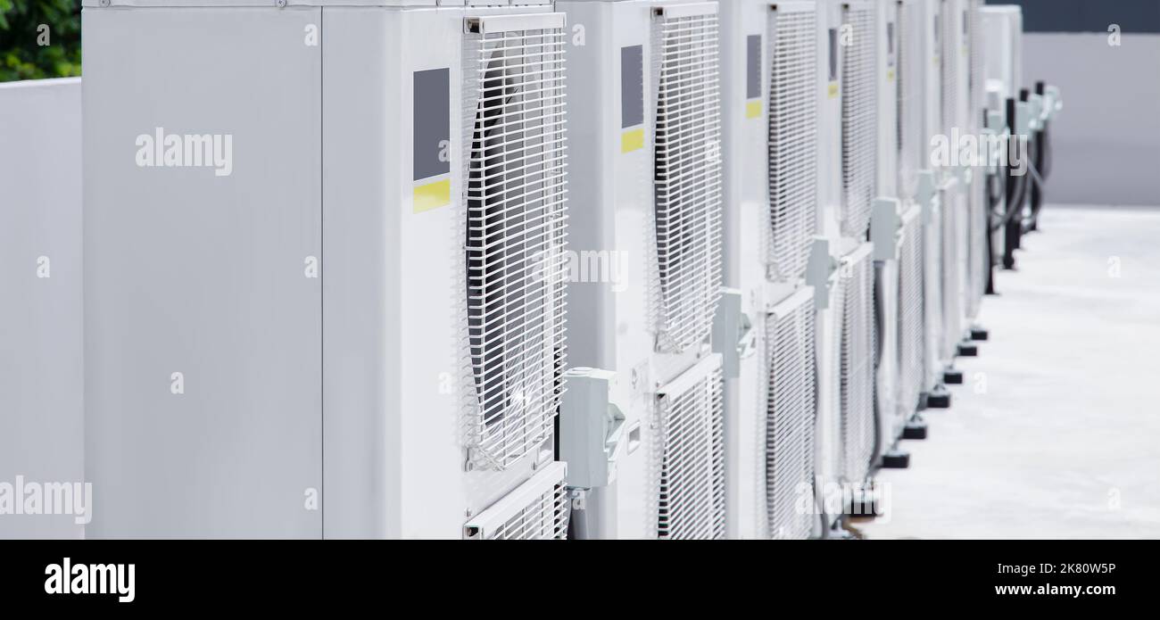 Air conditioning (HVAC) installed on the roof of industrial buildings ...