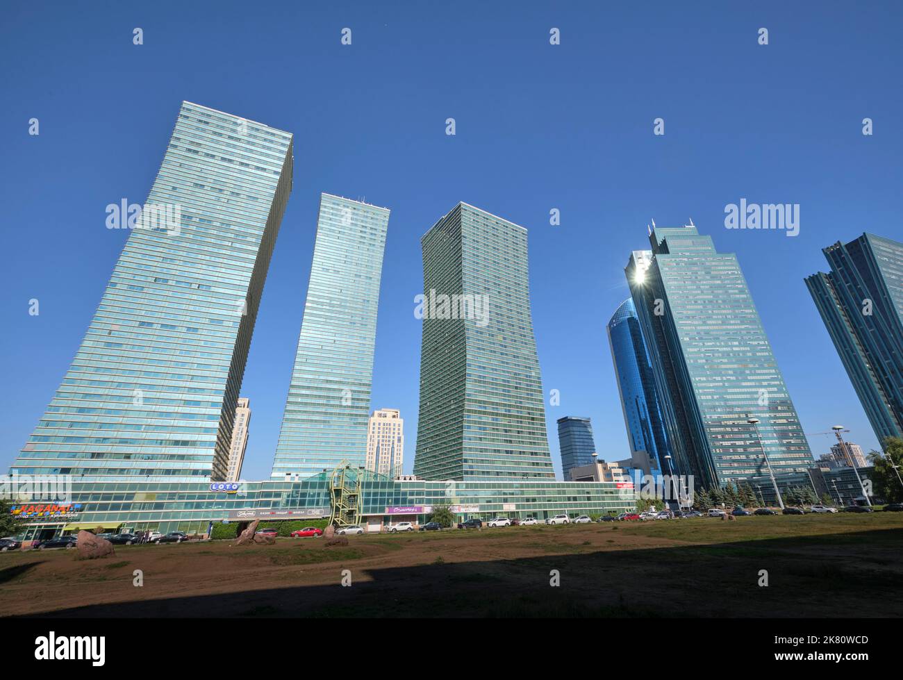 A view of the tall, curvy, modern, blue, glass Northern Lights cluster ...