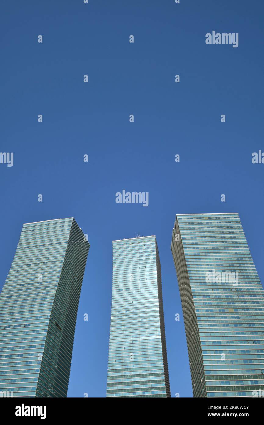 A view of the tall, curvy, modern, blue, glass Northern Lights cluster ...