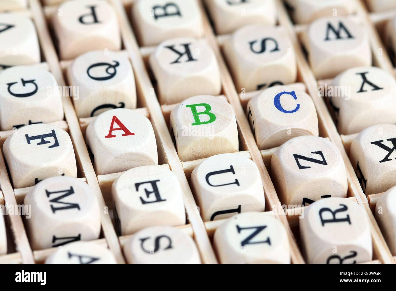 Macro shot of wood alphabet letter blocks, (manual focus Stock Photo ...