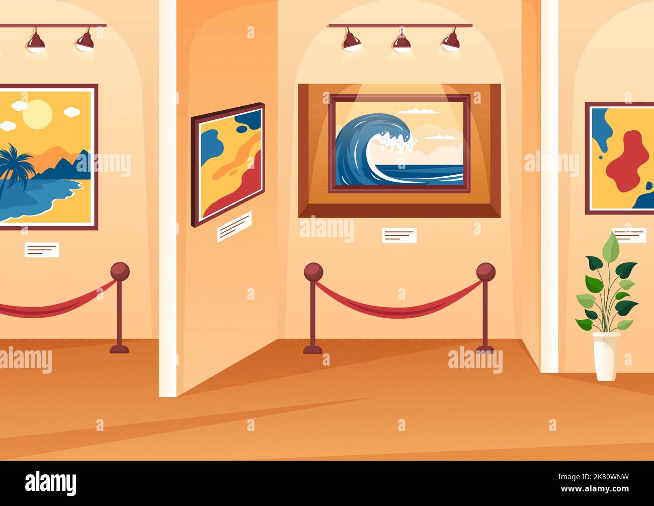 Art Gallery on Museum of Exhibition Visitors Viewing Modern Abstract ...