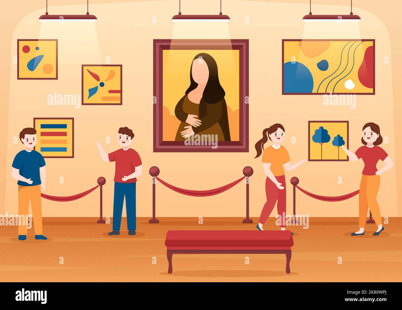 Art Gallery on Museum of Exhibition Visitors Viewing Modern Abstract ...