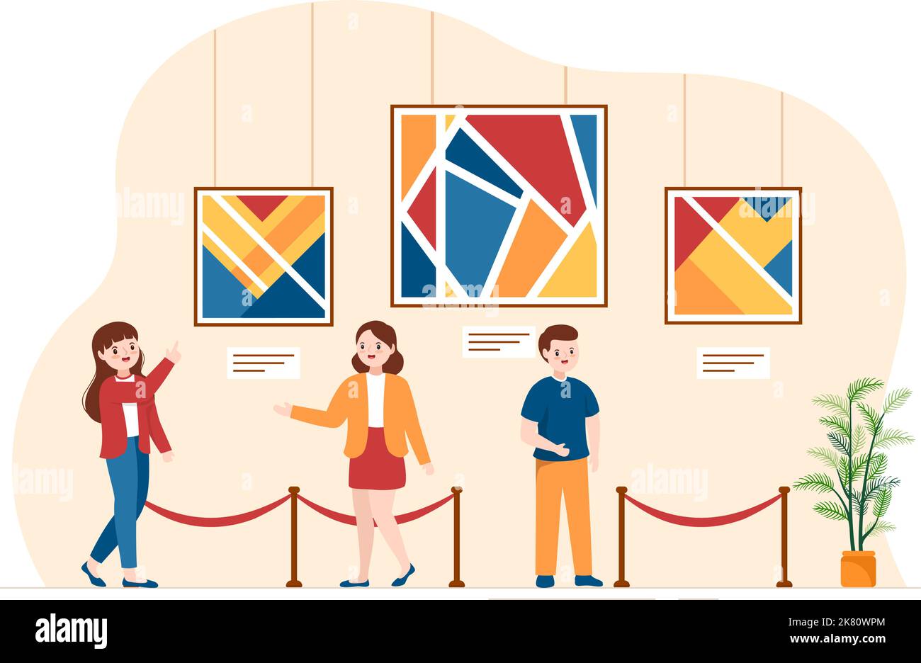 Art Gallery on Museum of Exhibition Visitors Viewing Modern Abstract ...