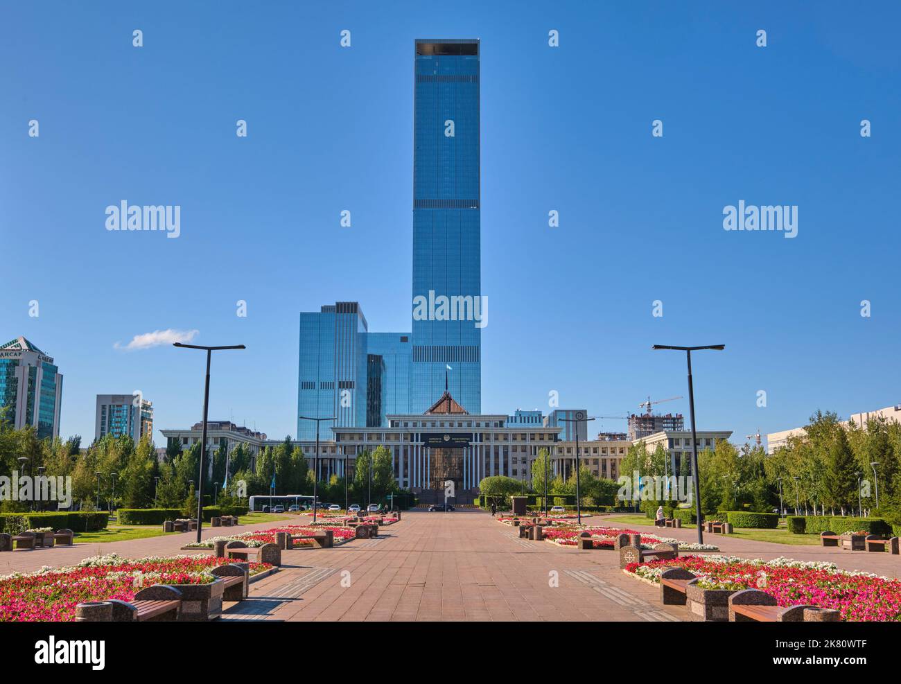 The newest, tallest, modern blue glass, mixed use tower in Astana, the ...