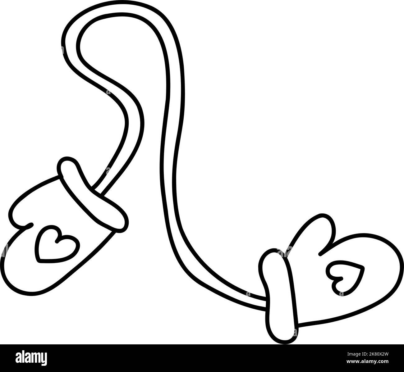 Doodle winter mittens on a rop. Cartoon element, vector sketch ...