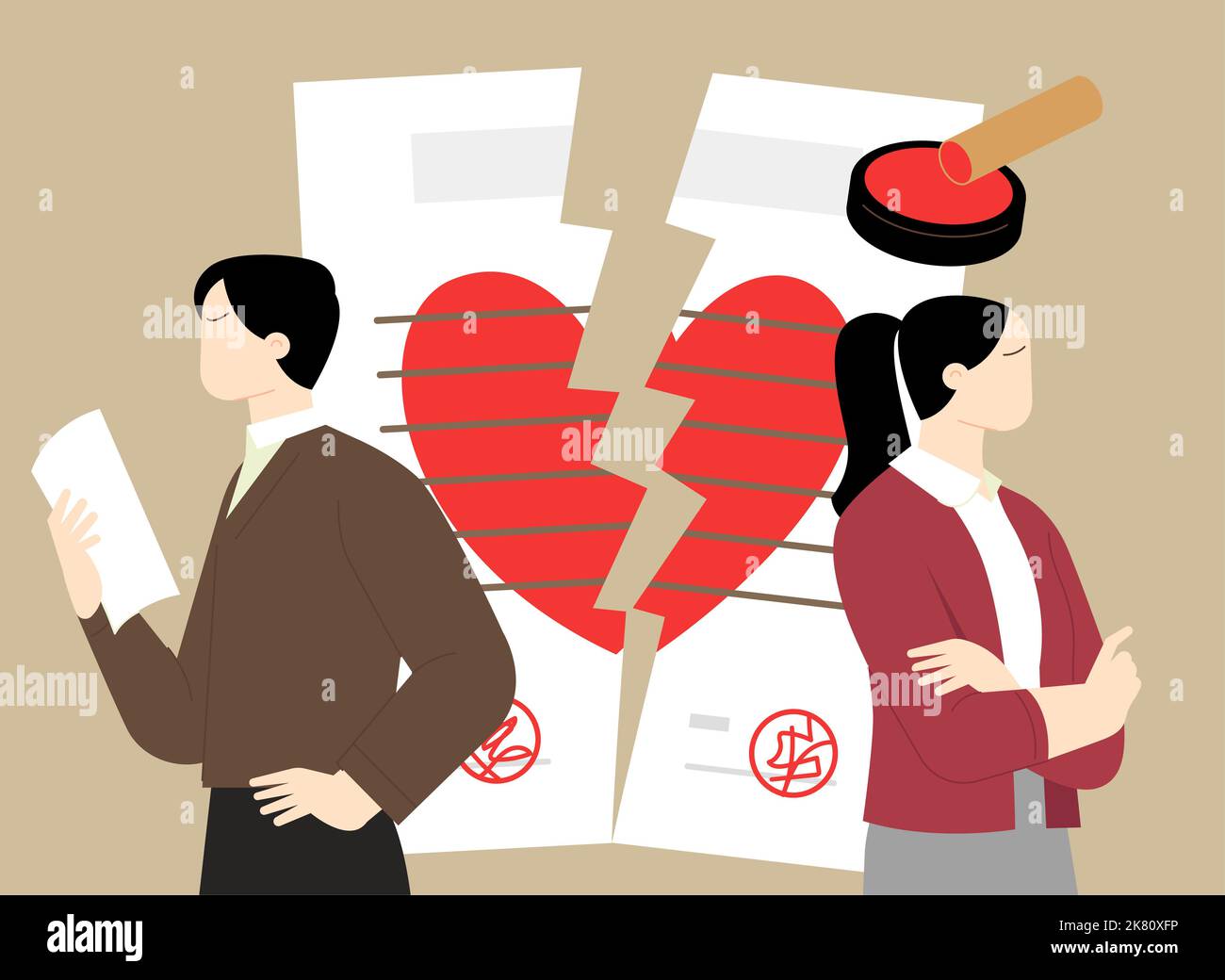 drawing of characters, couples after divorce, breakup Stock Photo - Alamy