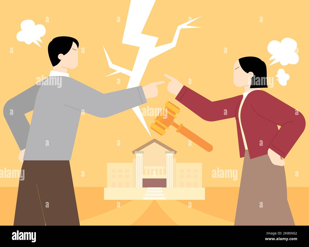 drawing of characters, couples after divorce, breakup Stock Photo - Alamy