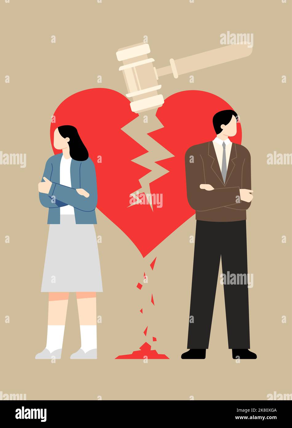drawing of characters, couples after divorce, breakup Stock Photo - Alamy