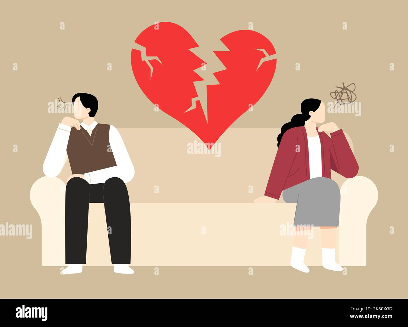 drawing of characters, couples after divorce, breakup Stock Photo - Alamy
