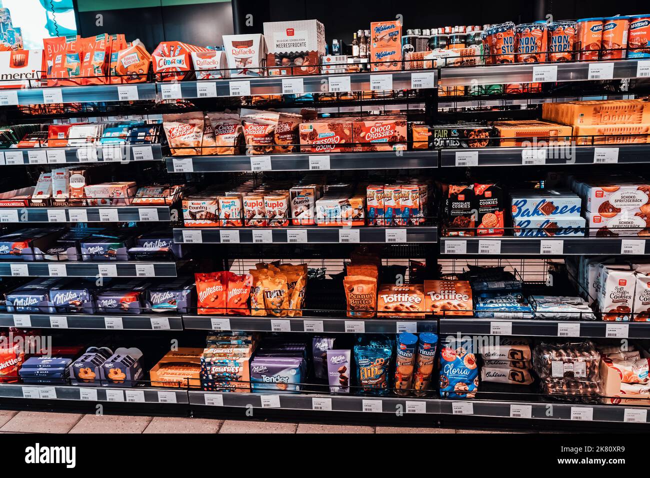 24 July 2022, Osnabruck, Germany: Sweets, candies and chocolate bars on ...