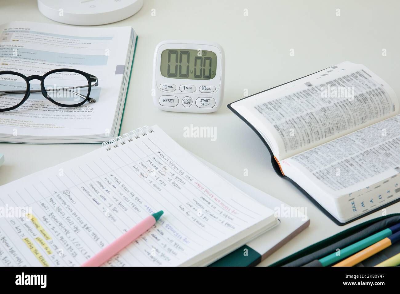 studying at home, study desk setup timers, handwriting notes, and ...