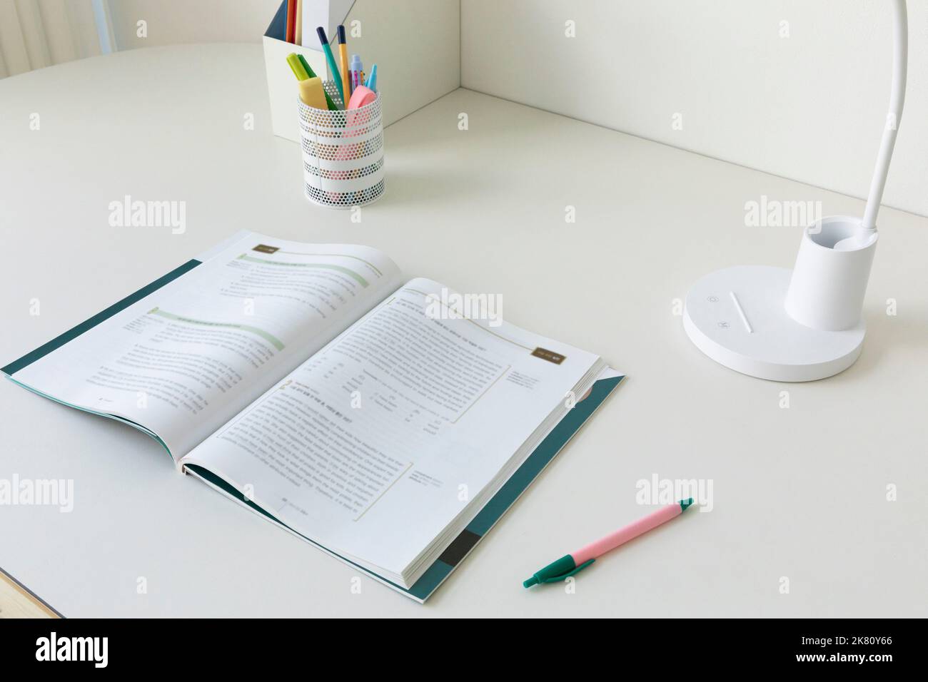 studying at home, study desk setup the desk of the student taking the ...