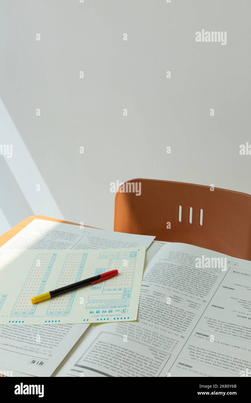 studying at home, study desk setup the desk of the student taking the ...