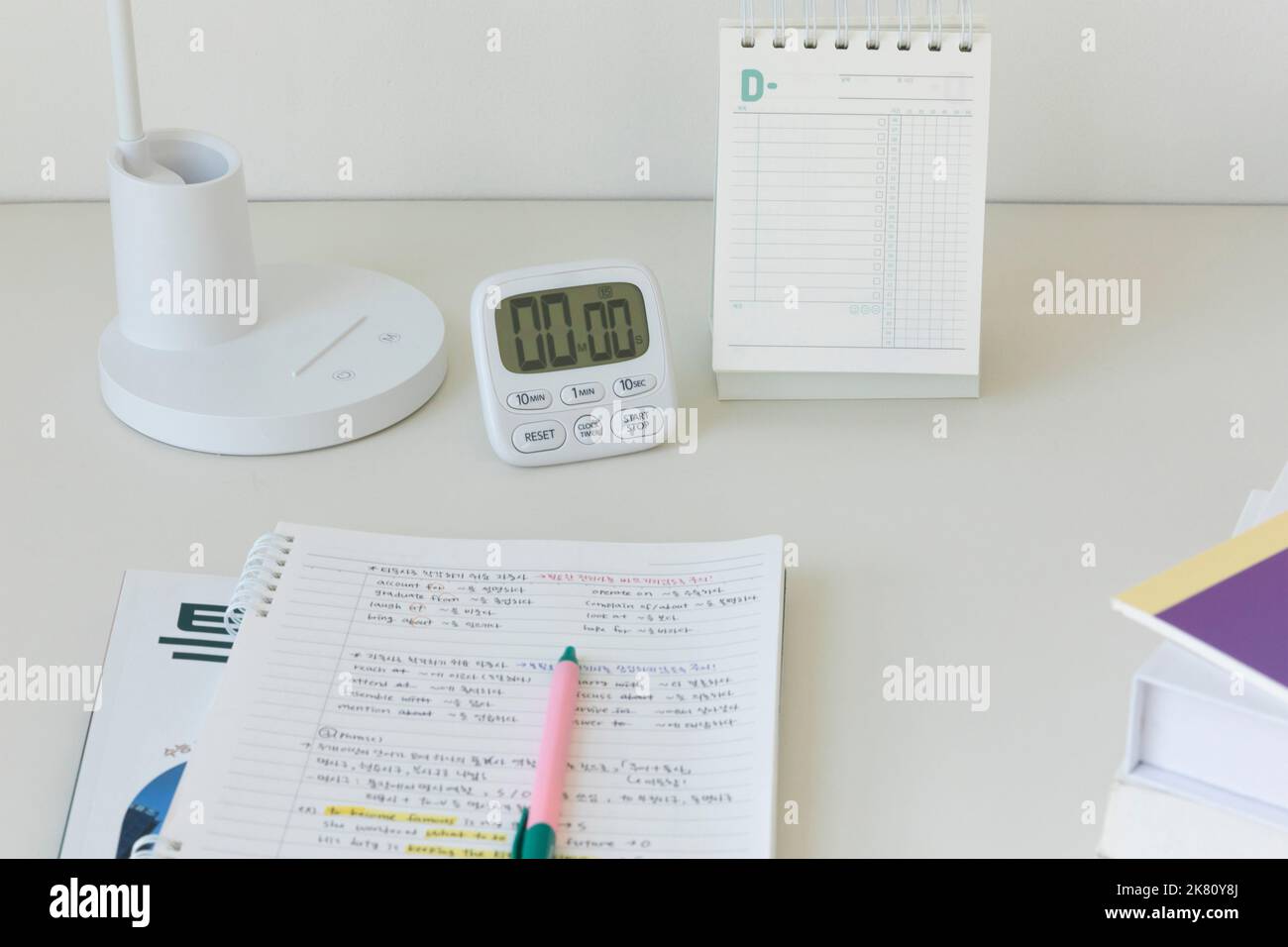 studying at home, study desk setup timers, handwriting notes, and ...