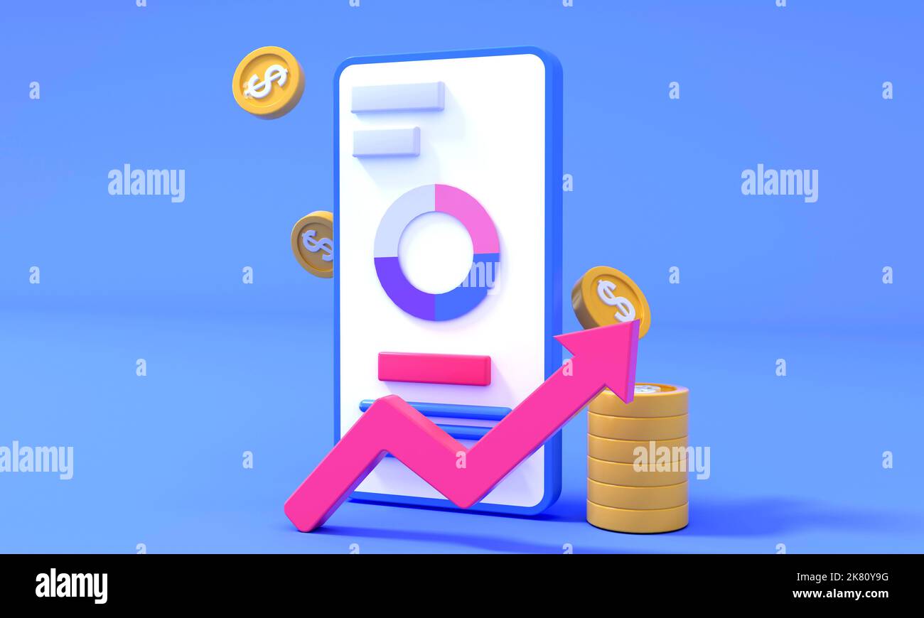 3d rendering mobile phone operation financial information and ...