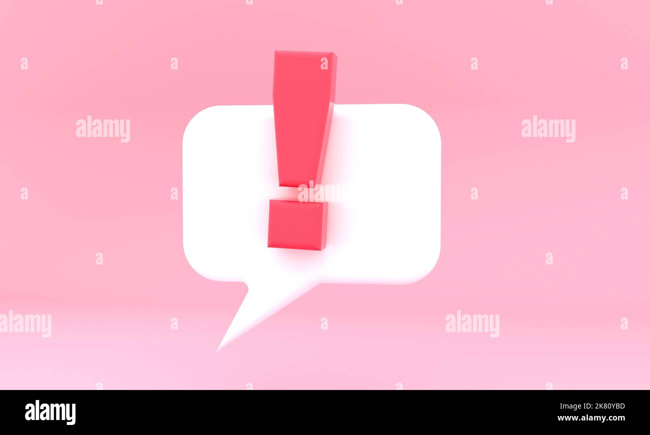 3d rendering pink background 3D exclamation code bubble dialog box ...