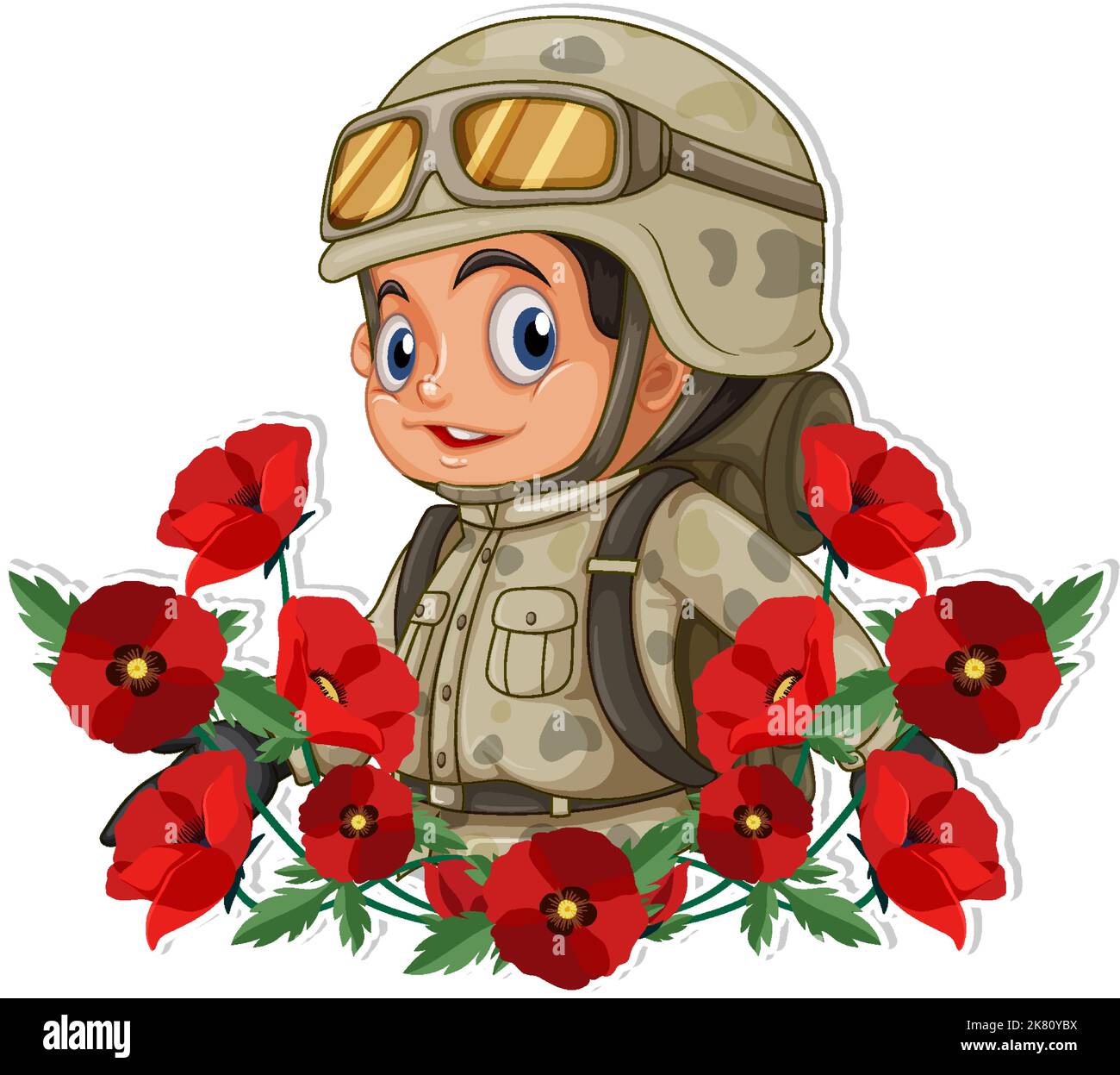 Soldier with poppy cartoon character illustration Stock Vector Image ...