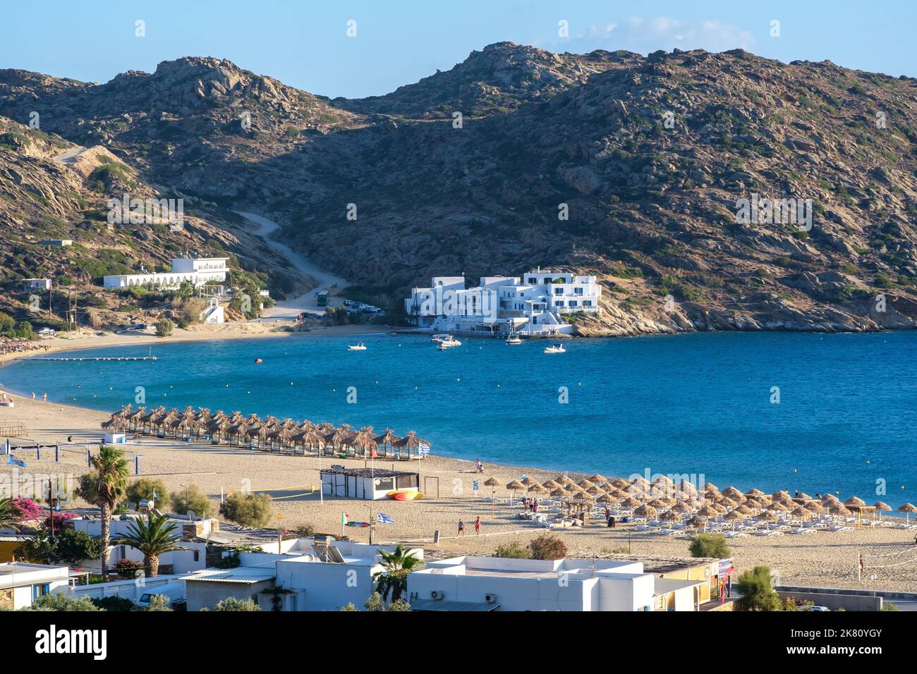 Breathtaking panoramic view of the famous Mylopotas beach in Ios Greece ...