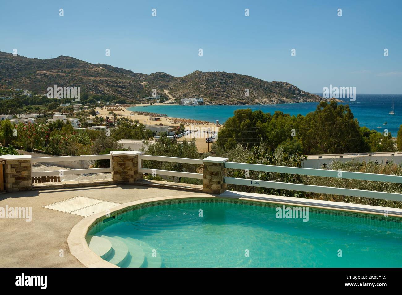 Ios, Greece - September 6, 2022 : View of a beautiful swimming pool ...