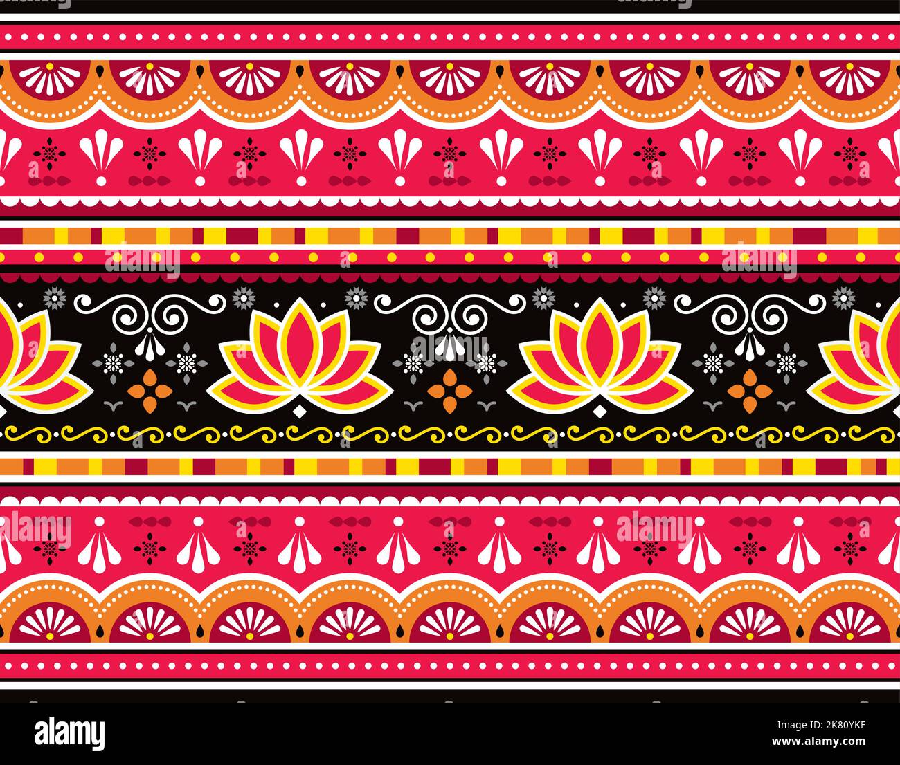Pakistani or Indian truck art seamless vector pattern with lotus ...
