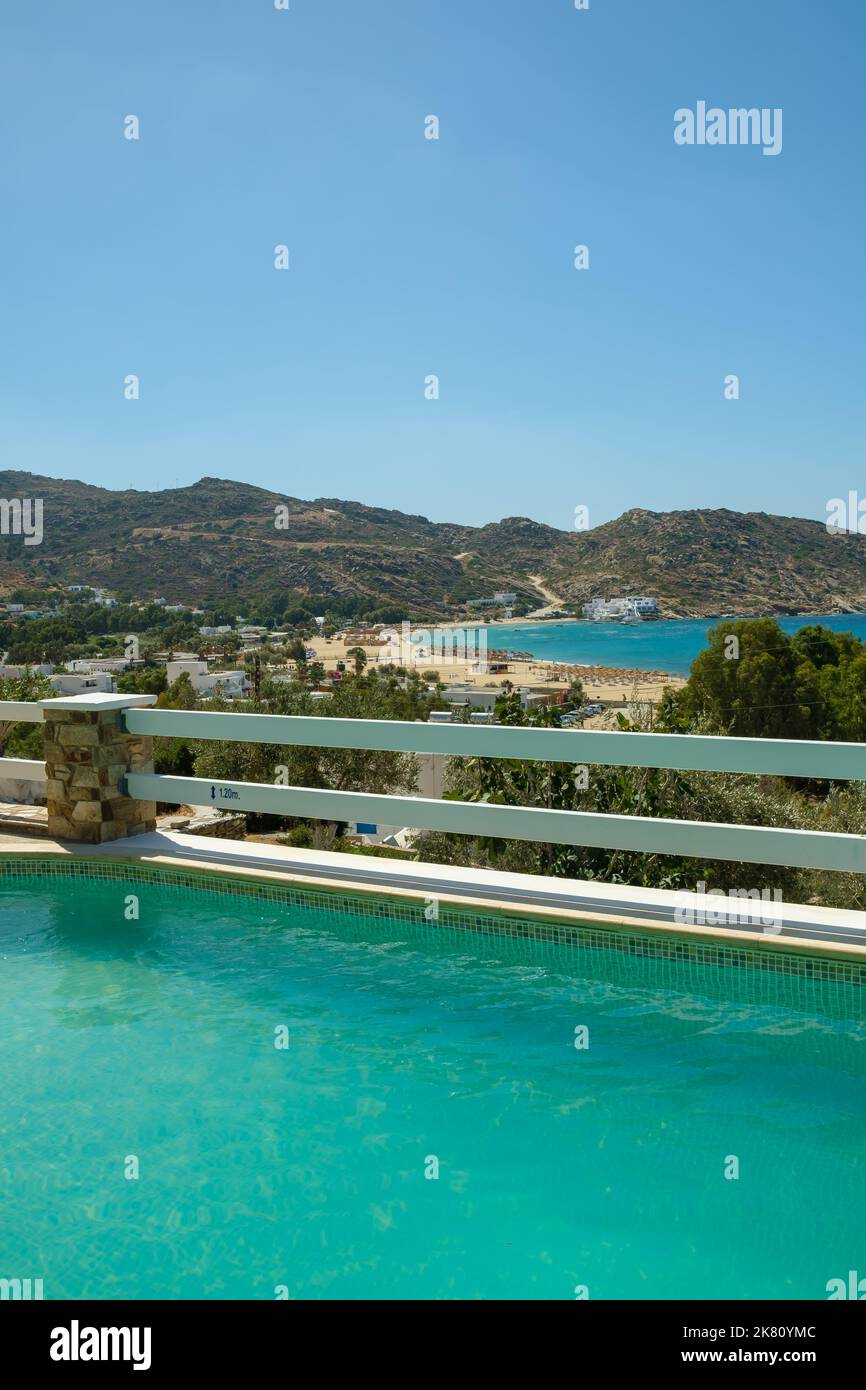 Ios, Greece - September 6, 2022 : View of a beautiful swimming pool ...