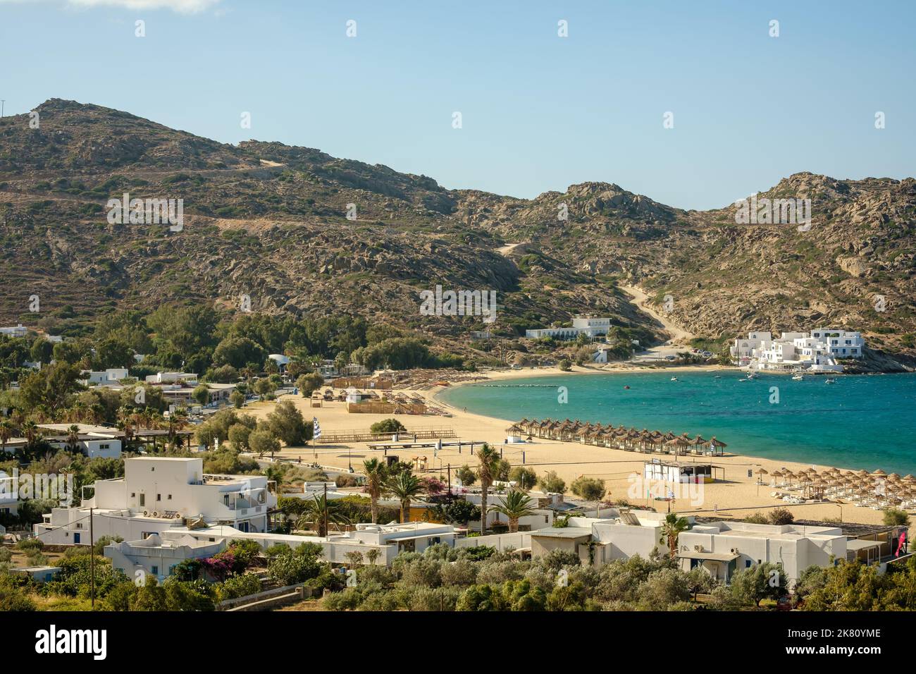 Breathtaking panoramic view of the famous Mylopotas beach in Ios Greece ...