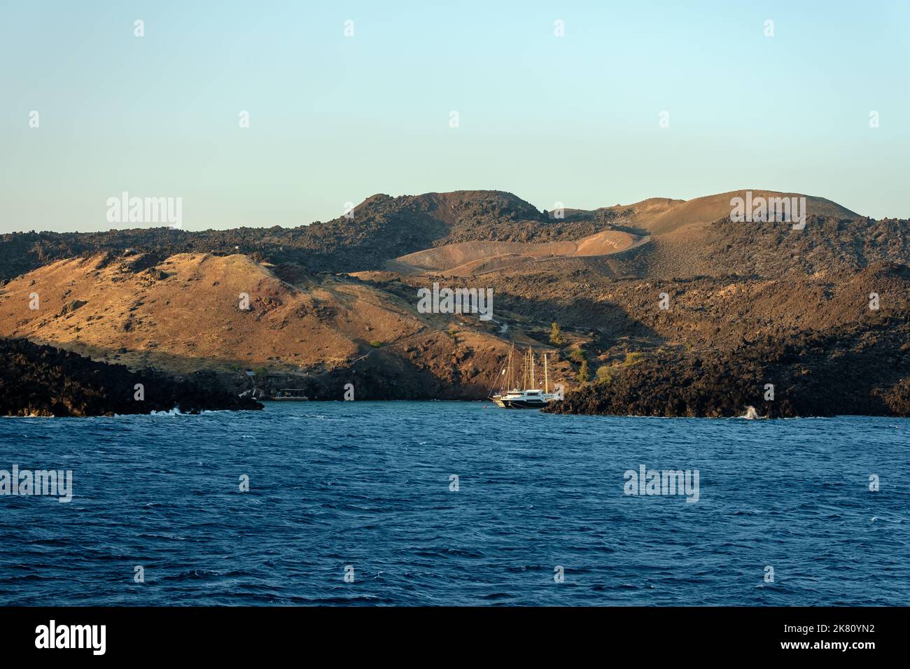 View of the famous active volcano in Santorini Greece Stock Photo - Alamy