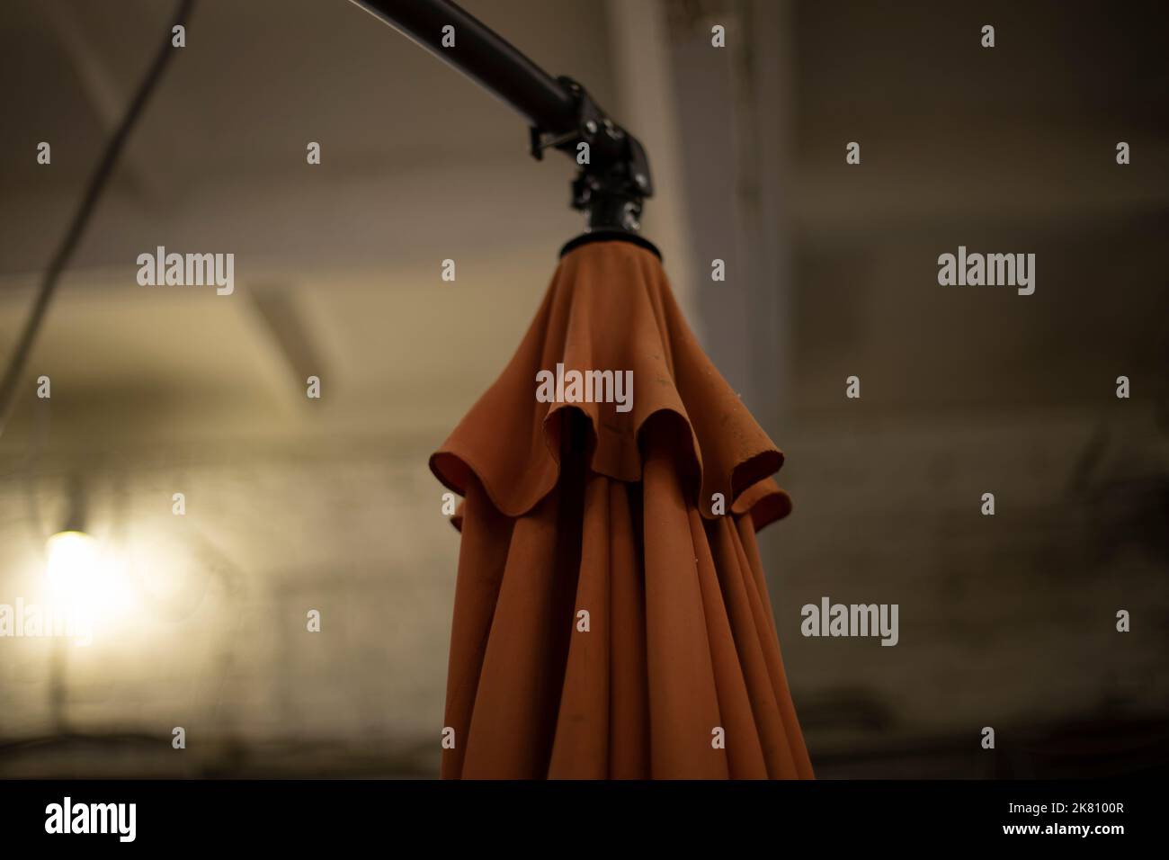 Folding umbrella. Mechanism of folding canopy. Fabric on device Stock ...