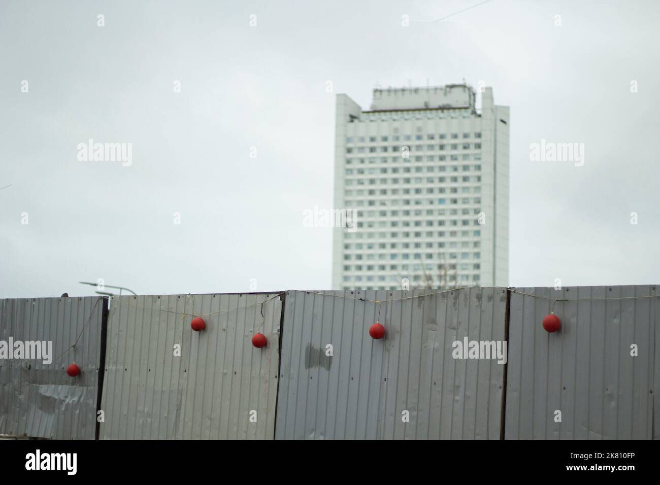 Building in city. Urban development. Architecture details. Wall of ...