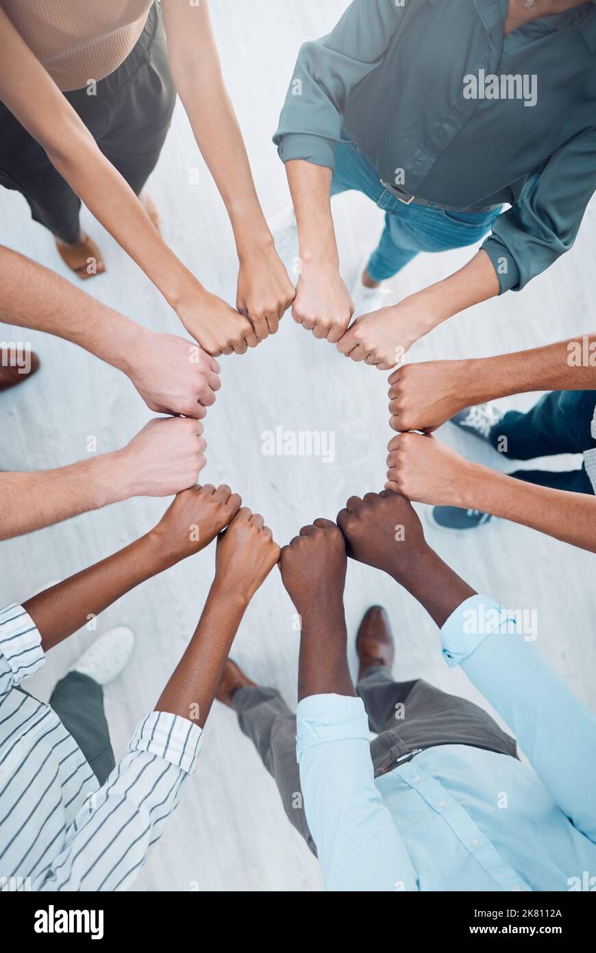 Business people teamwork, fist bump and collaboration, cooperation and trust, goals and support ...