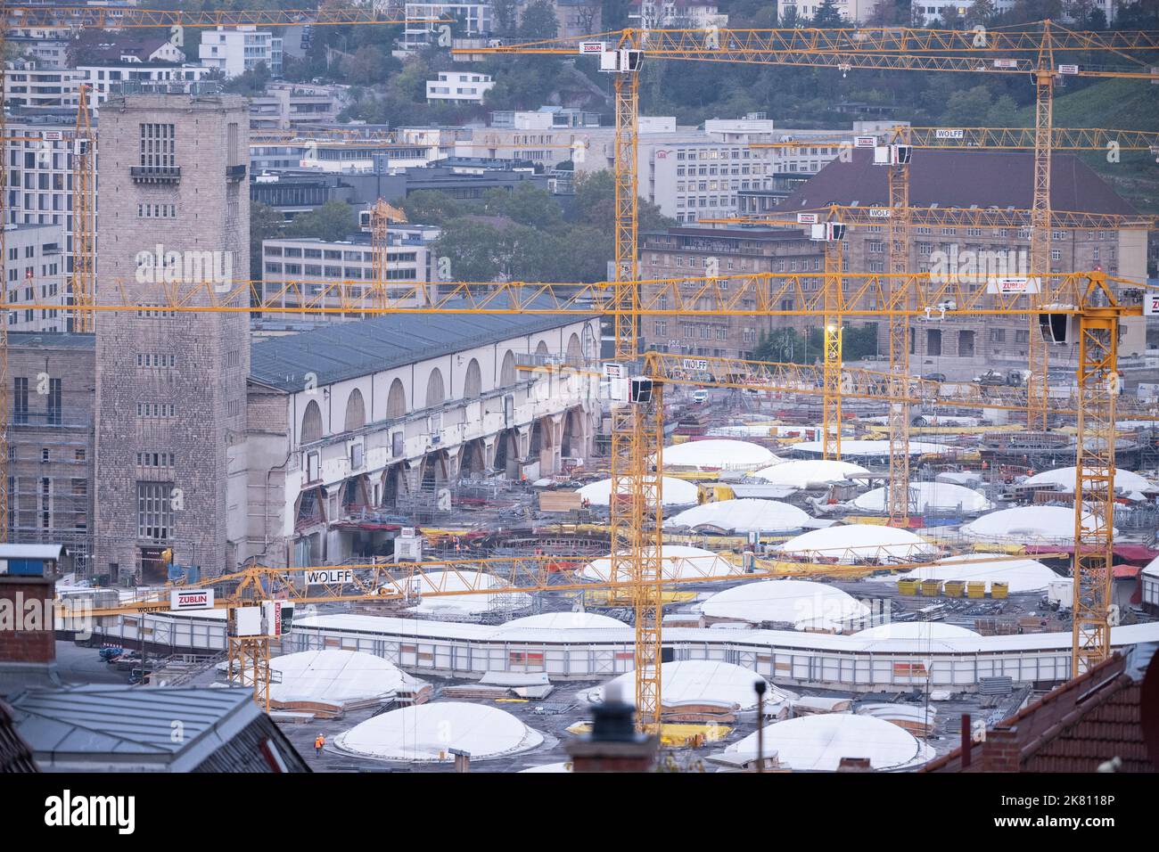 Stuttgart, Germany. 20th Oct, 2022. Construction cranes can be seen on ...