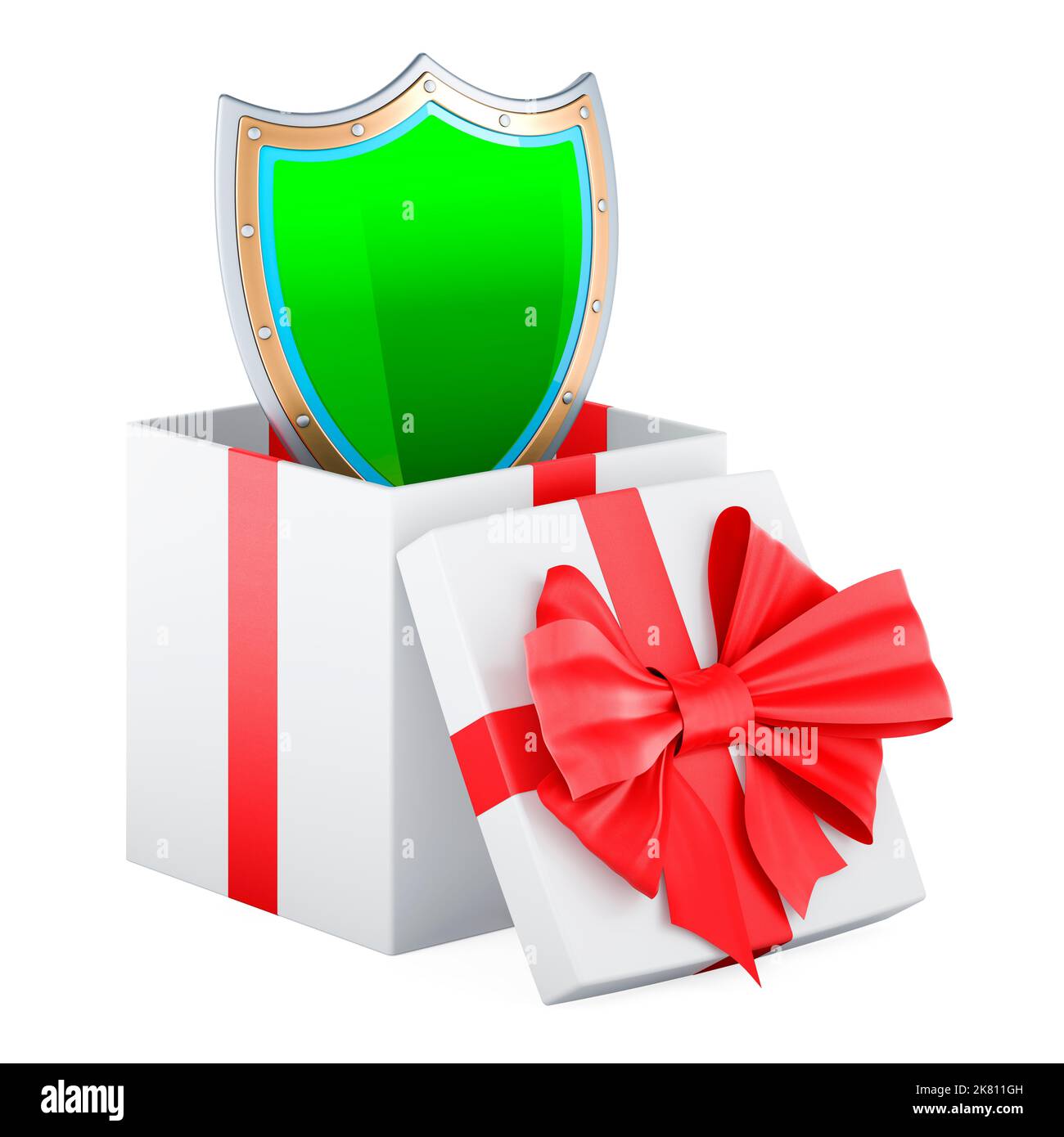 Present with shield inside, 3D rendering isolated on white background ...