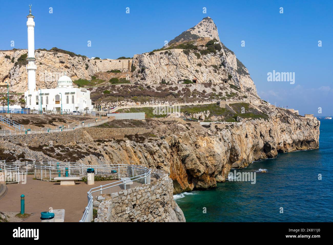 Rock of Gibraltar and Mosque seen from Europa Point in Gibraltar, a ...