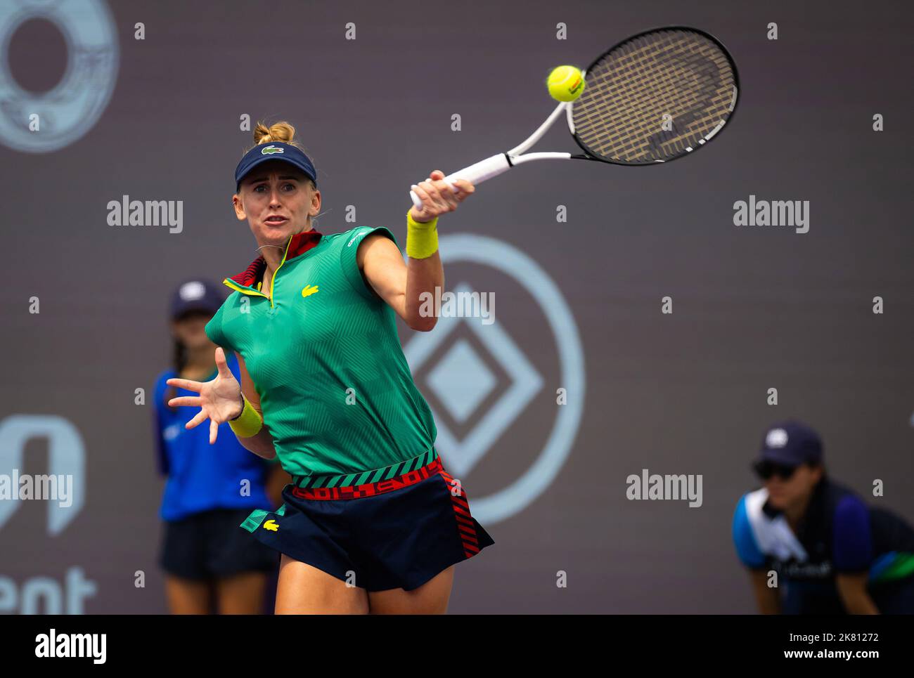 Jil Teichmann of Switzerland in action during her first-round match at ...