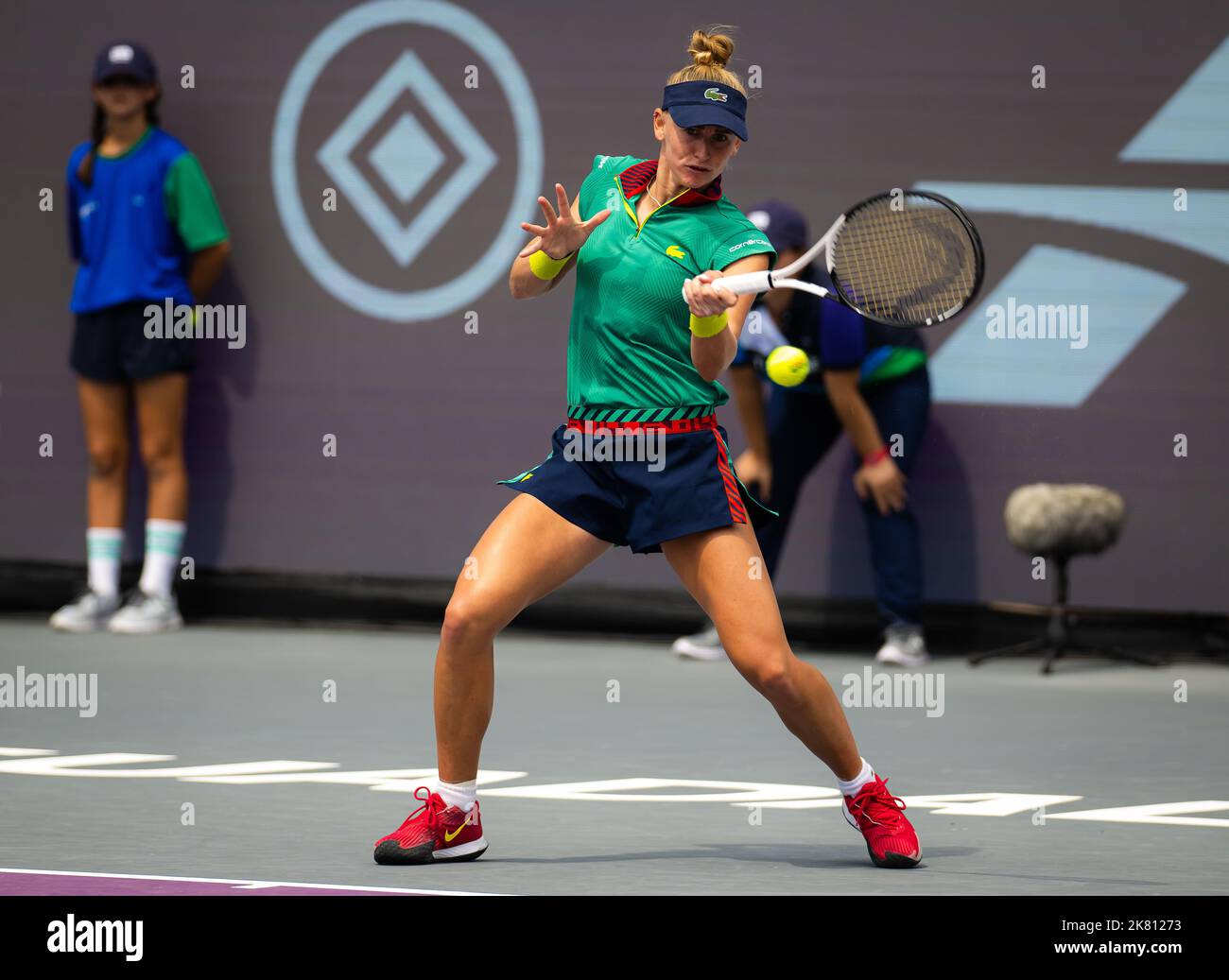 Jil Teichmann of Switzerland in action during her first-round match at ...