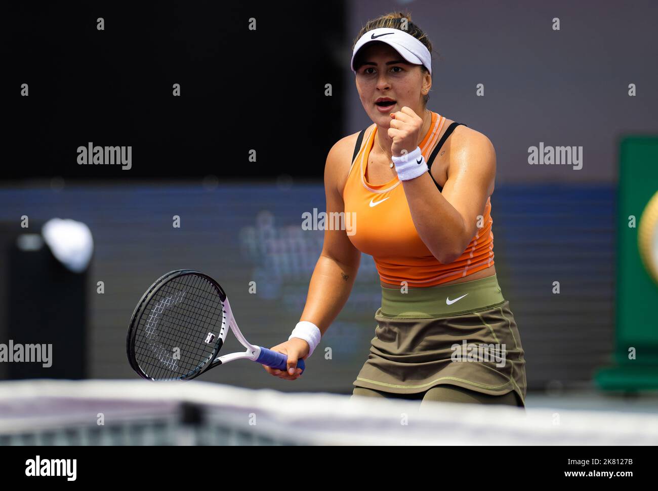 Bianca Andreescu of Canada in action during her first-round match at ...
