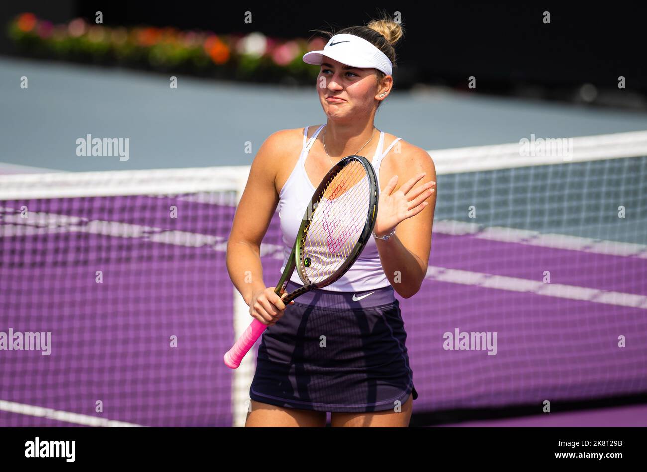 Marta Kostyuk of Ukraine in action during her first-round match at the ...