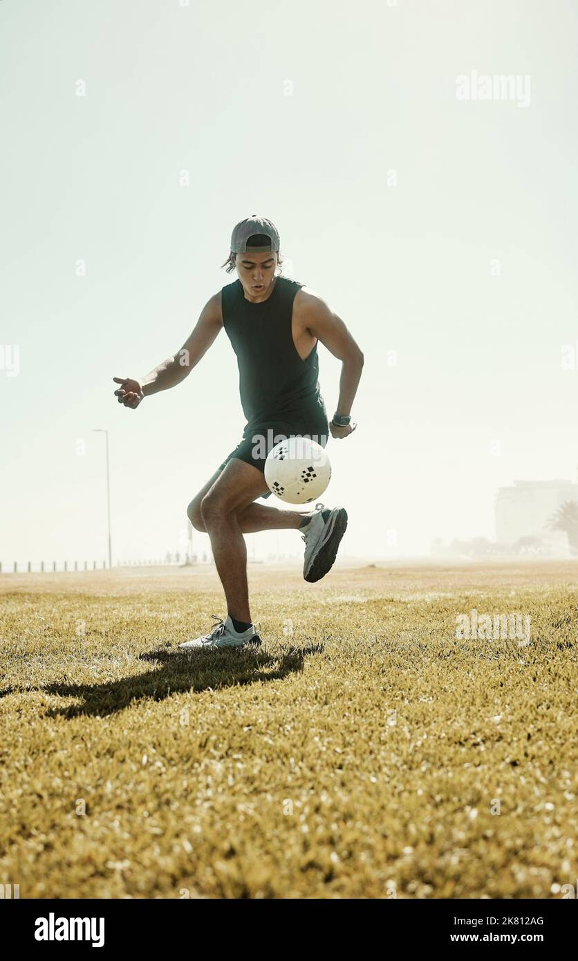 Sports, soccer and man running on soccer field outdoors fitness goal ...