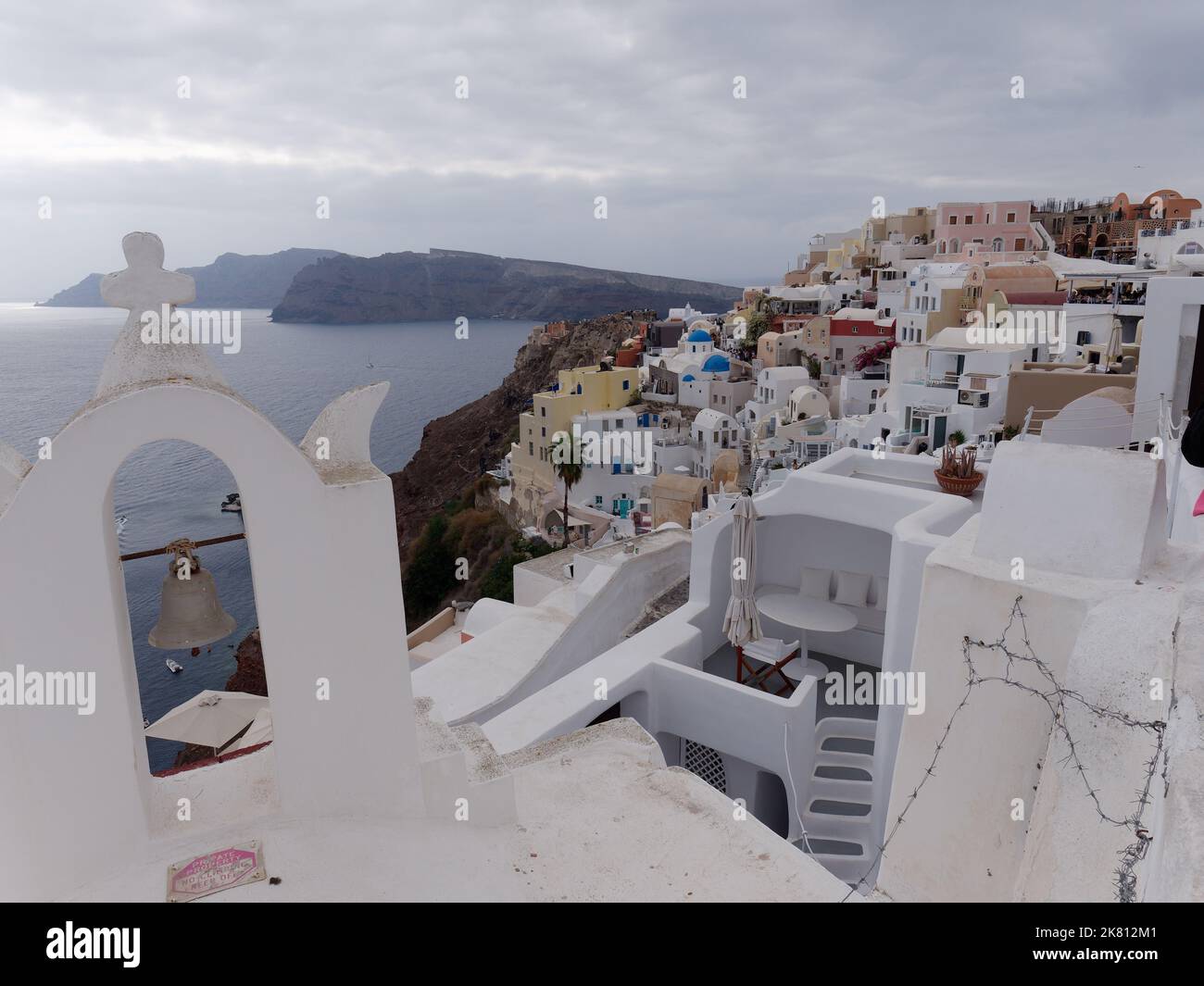 Town of Oia and Caldera view as seen from church roof top with church ...