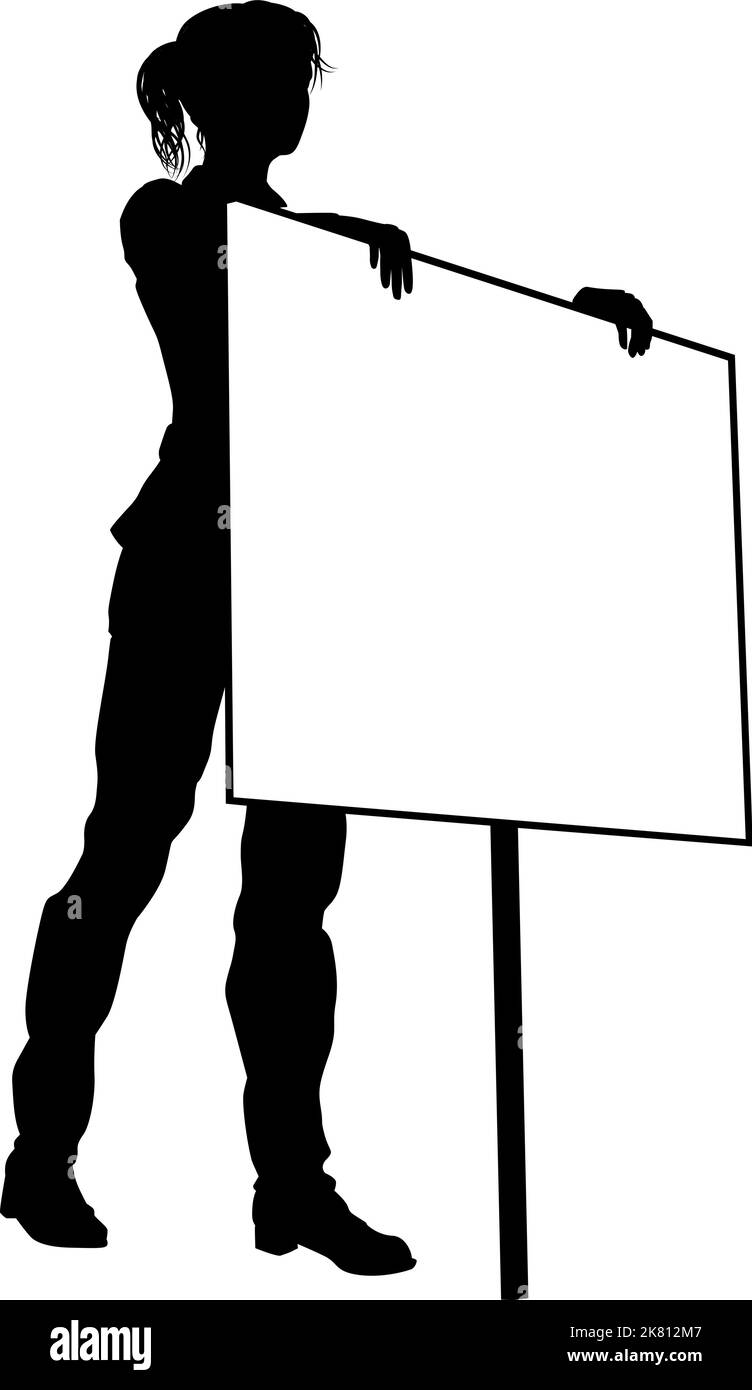 Protest Rally March Picket Sign Silhouette Person Stock Vector Image ...