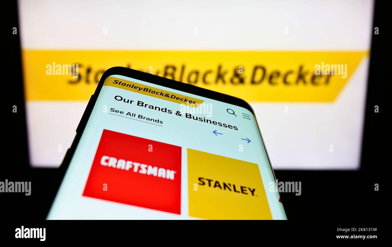Mobile phone with website of American tools company Stanley Black and ...