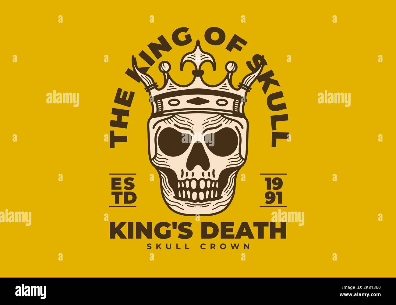 Vintage art illustration design of a skull wearing crown Stock Vector ...