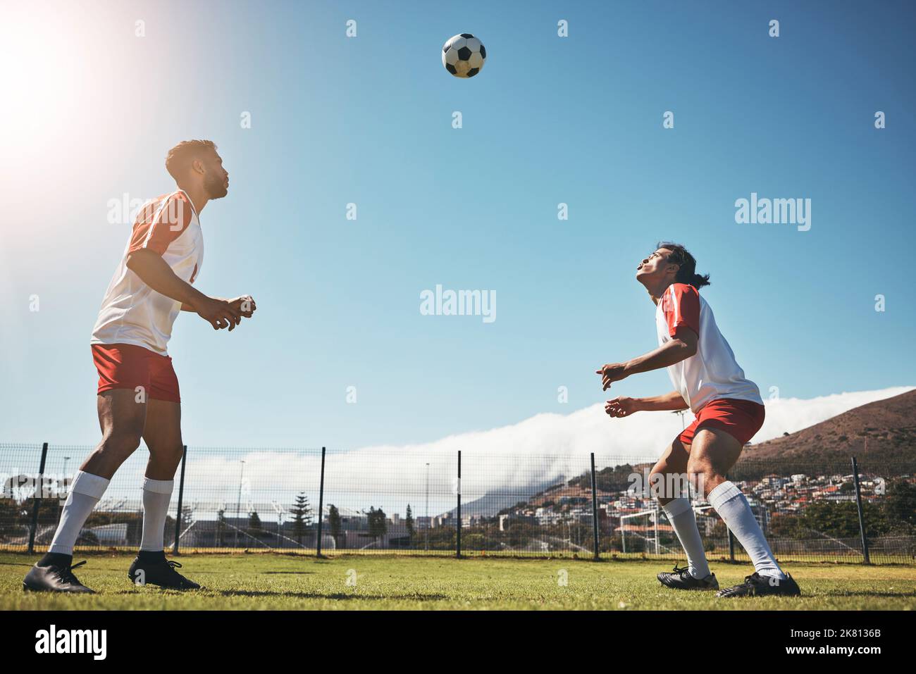Man, soccer and team in sports training, exercise and workout for ...