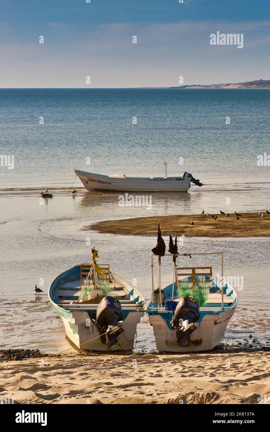 Boats on beach at Bahia de San Felipe, in San Felipe, Baja California ...
